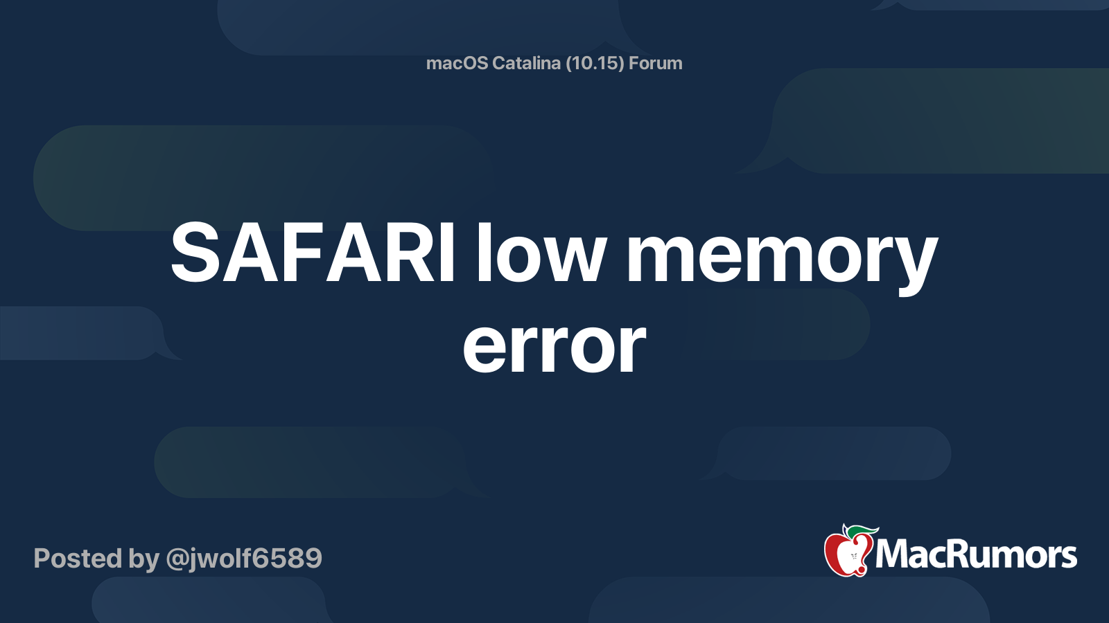 SAFARI low memory error | MacRumors Forums