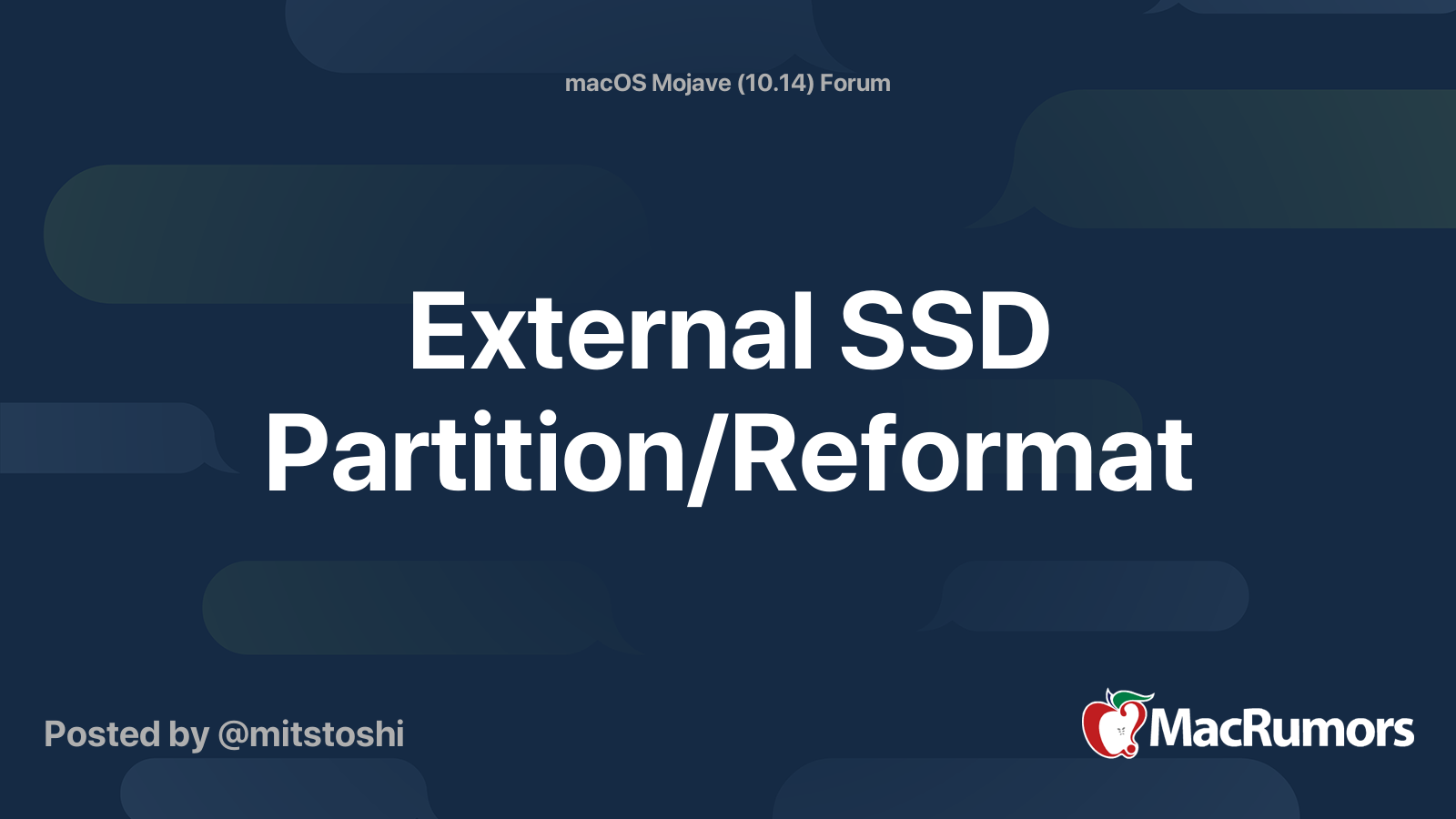 External SSD Partition/Reformat | MacRumors Forums