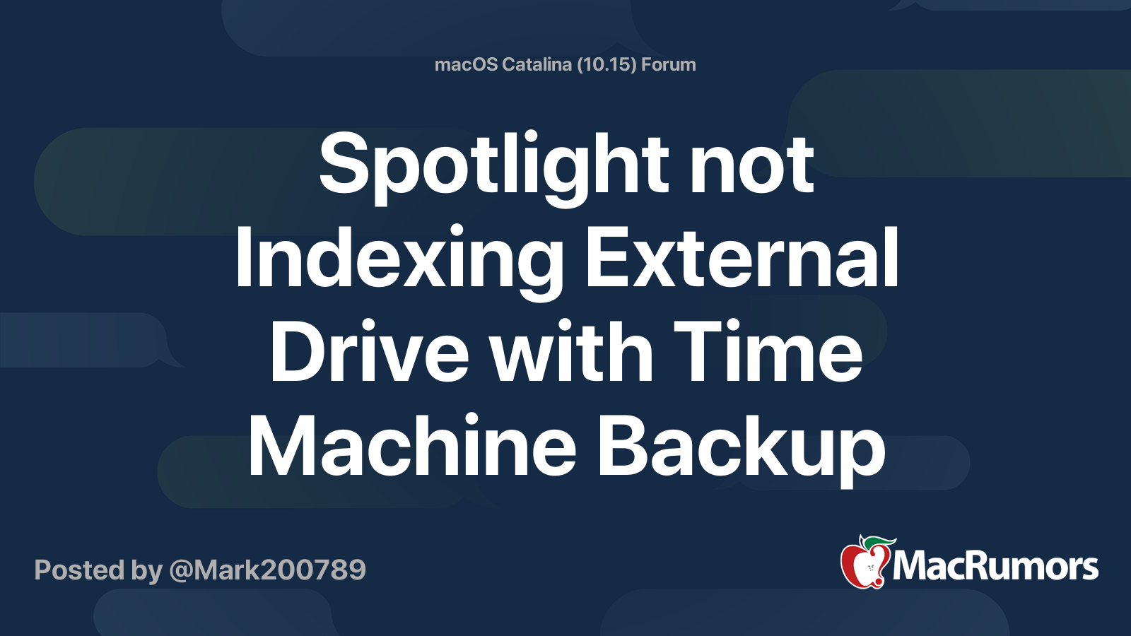 Spotlight not Indexing External Drive with Time Machine Backup | MacRumors Forums