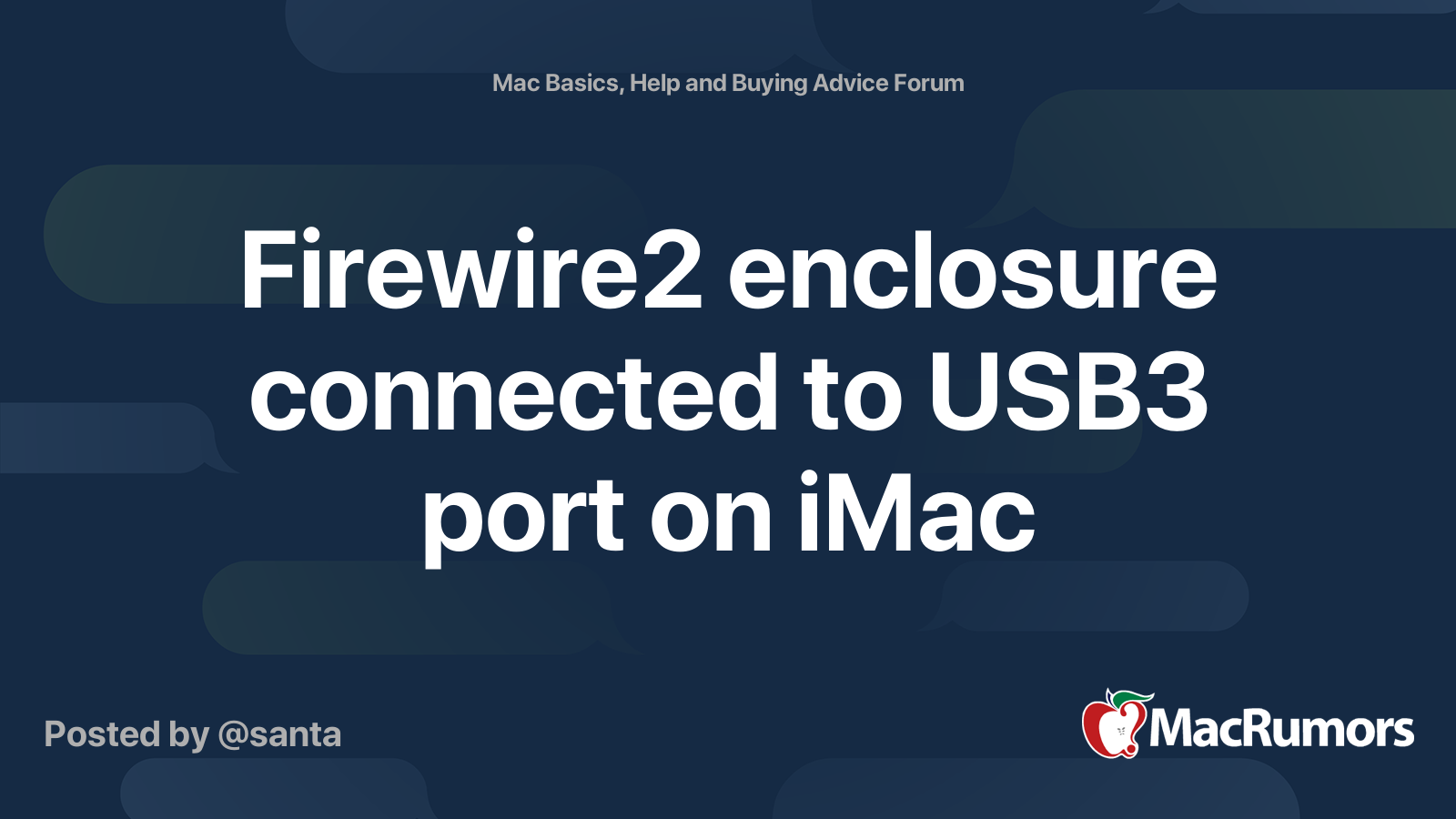 Firewire2 enclosure connected to USB3 port on iMac | MacRumors Forums