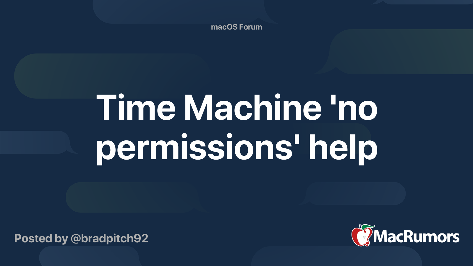 Time Machine 'no permissions' help | MacRumors Forums