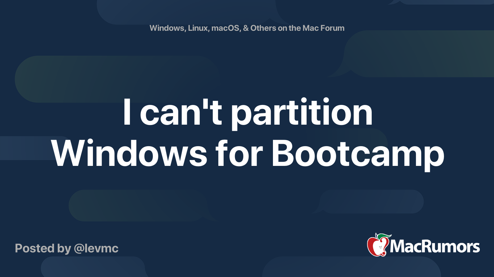 I can't partition Windows for Bootcamp | MacRumors Forums