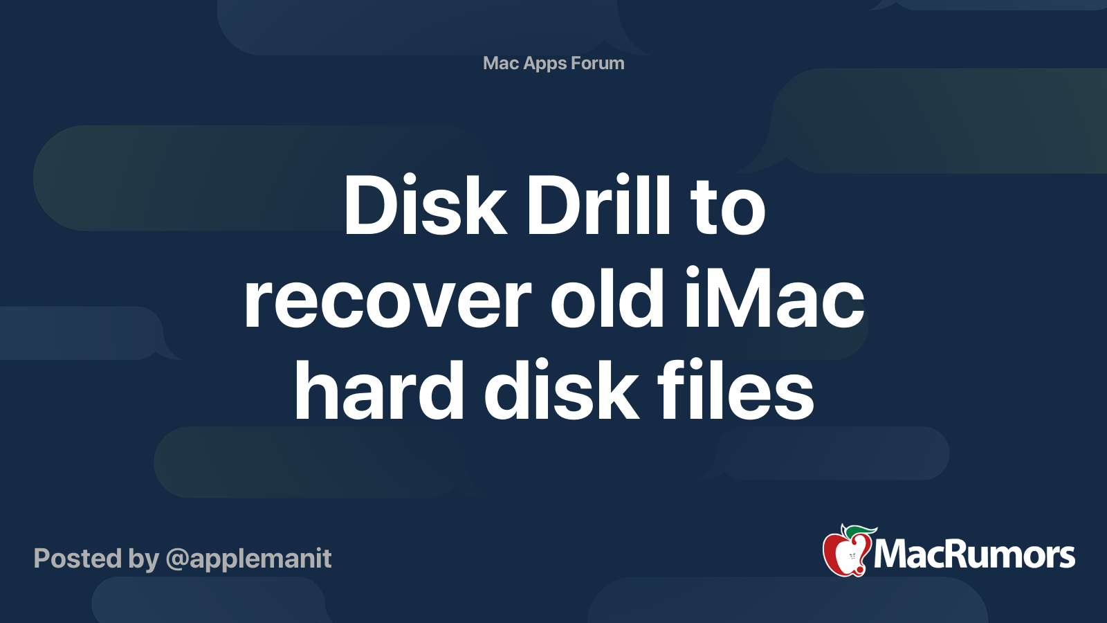 Disk Drill to recover old iMac hard disk files | MacRumors Forums