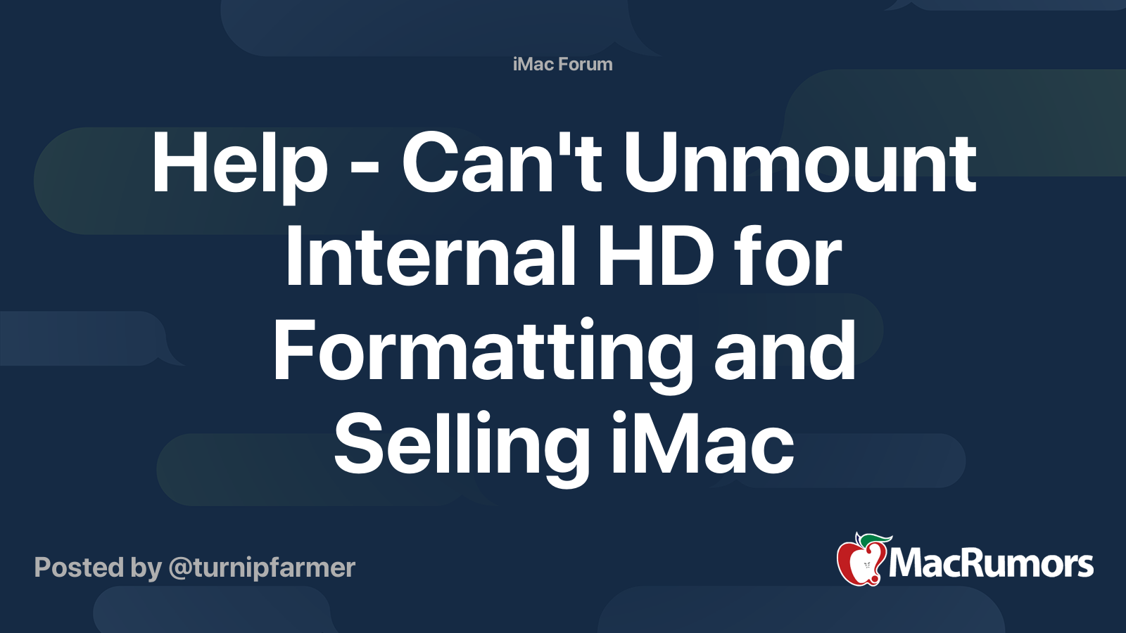 Help - Can't Unmount Internal HD for Formatting and Selling iMac ...
