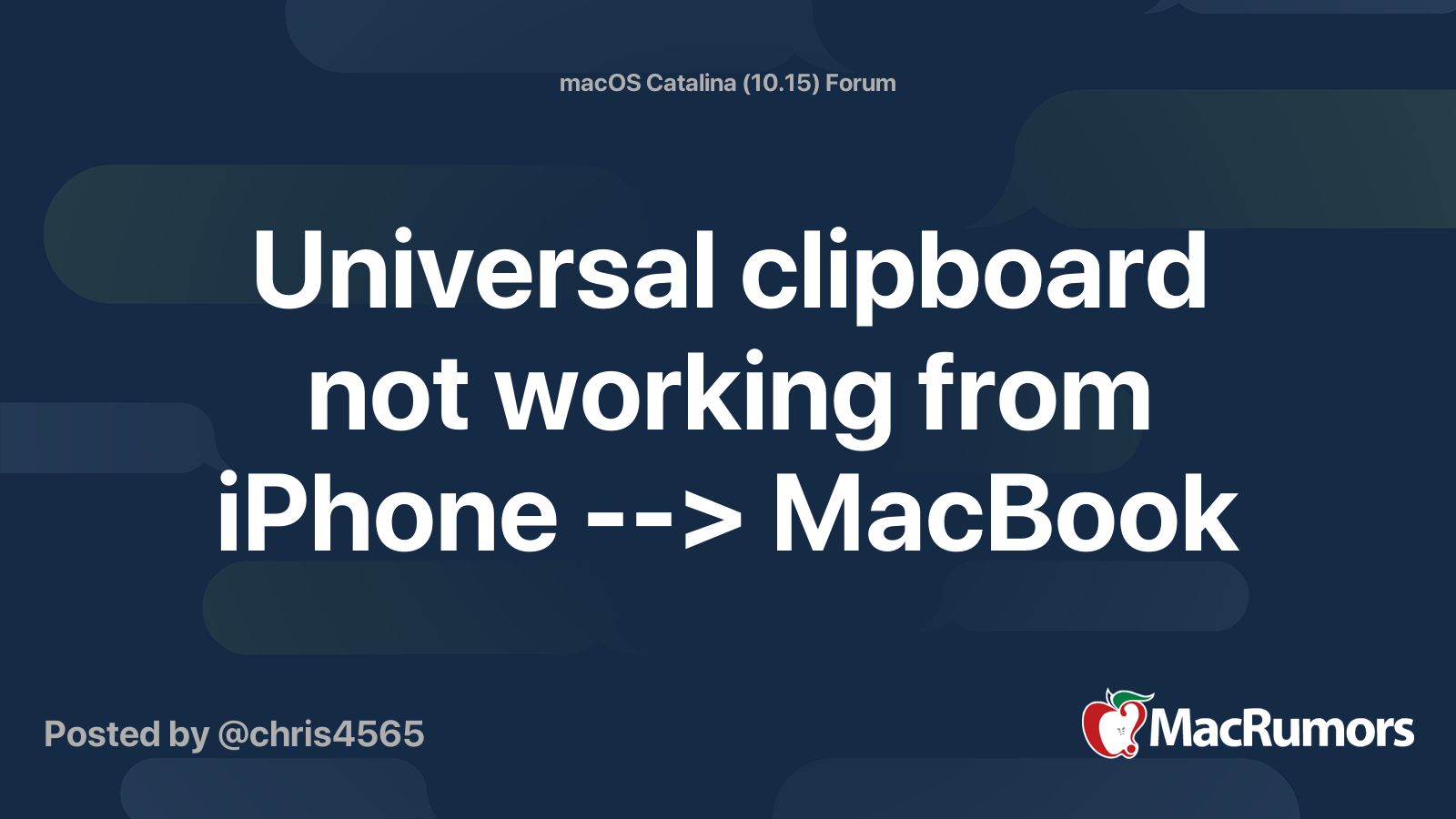Universal clipboard not working from iPhone --> MacBook | MacRumors Forums
