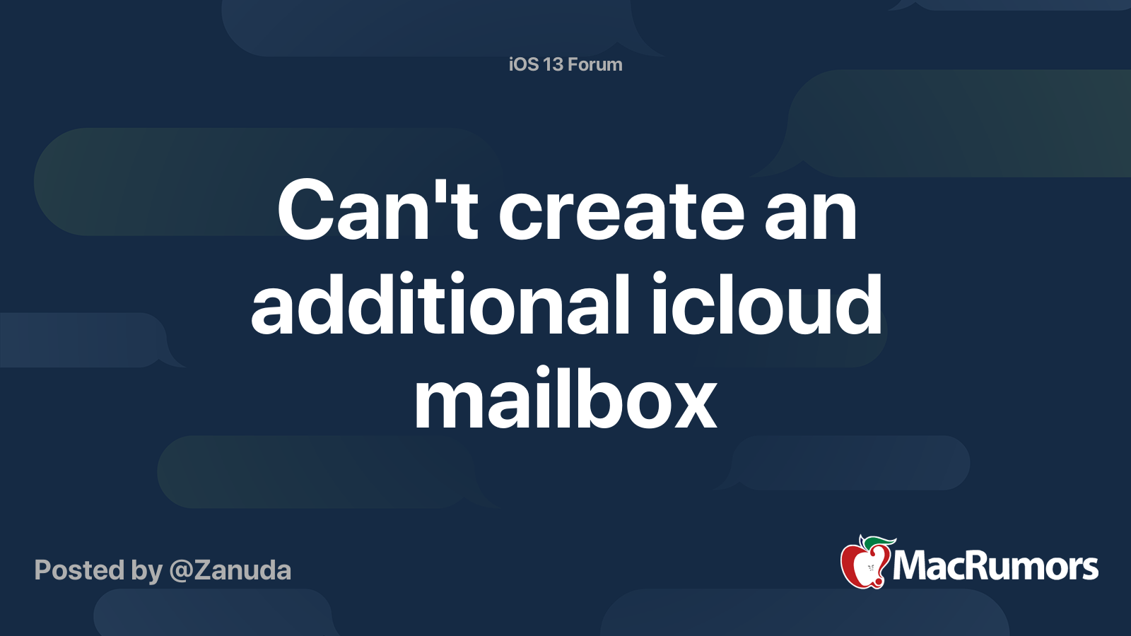 Can't create an additional icloud mailbox | MacRumors Forums