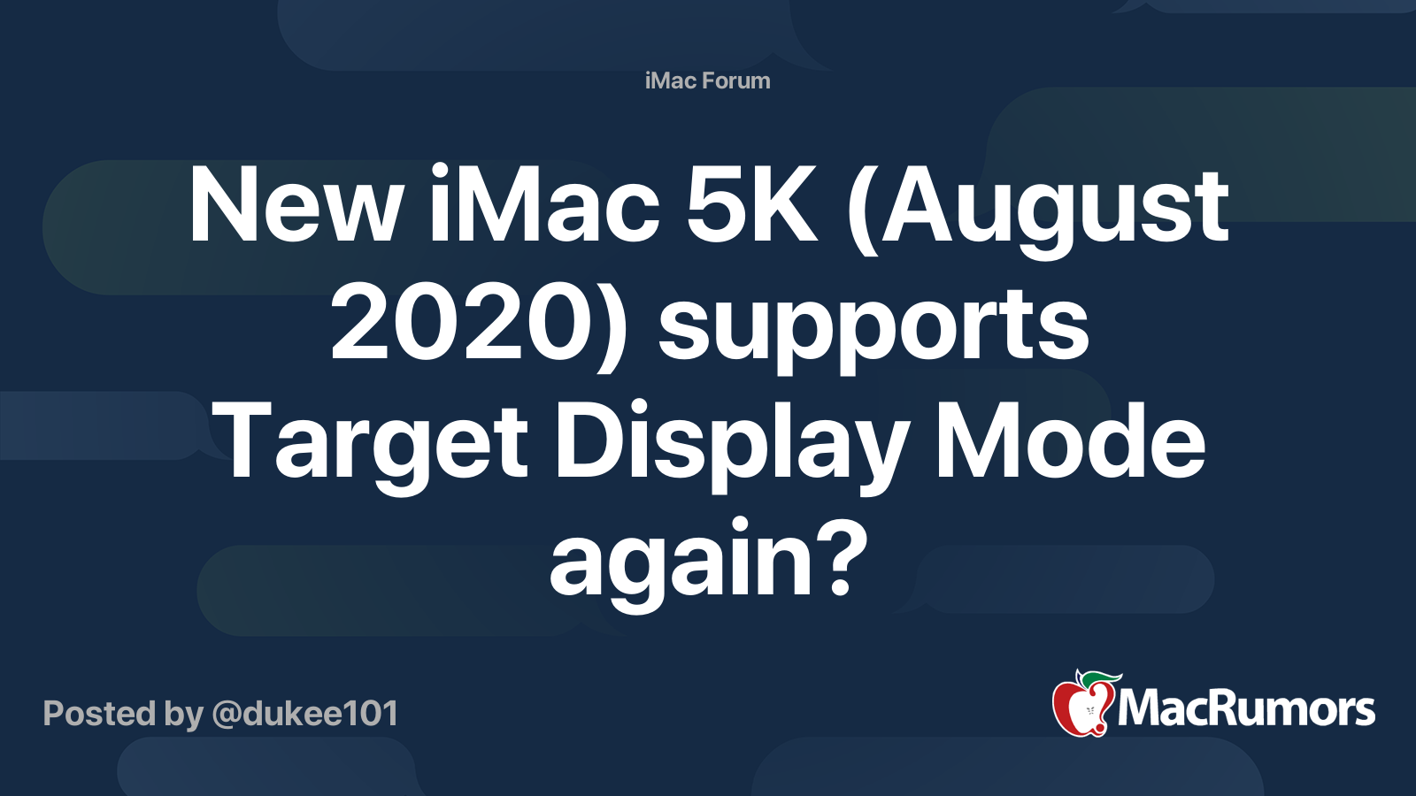 New iMac 5K (August 2020) supports Target Display Mode again ...