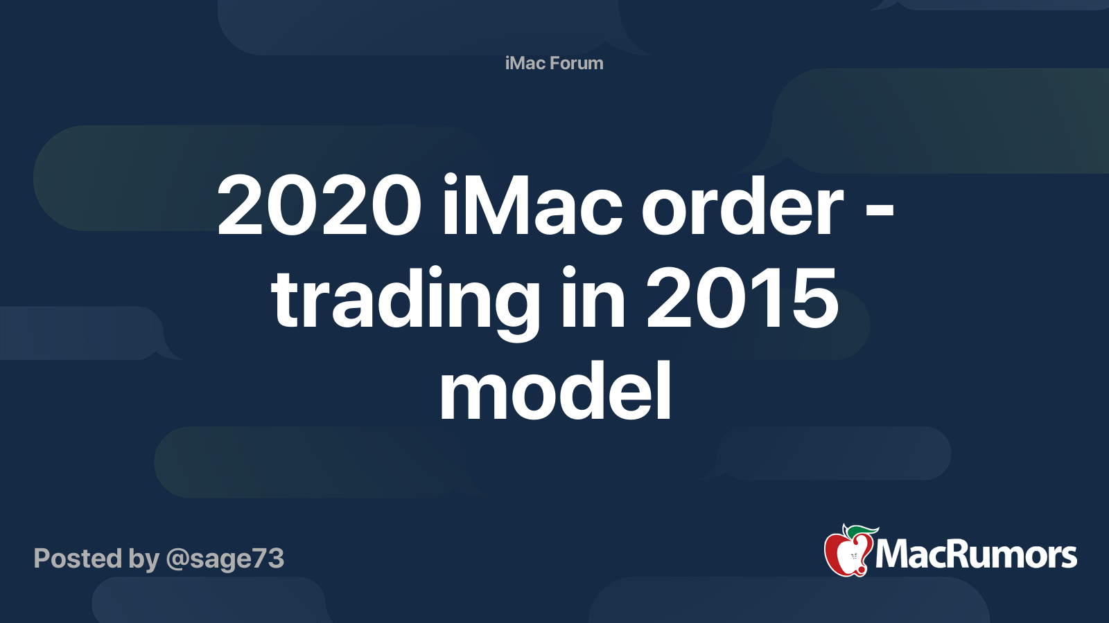 2020 iMac order - trading in 2015 model | MacRumors Forums
