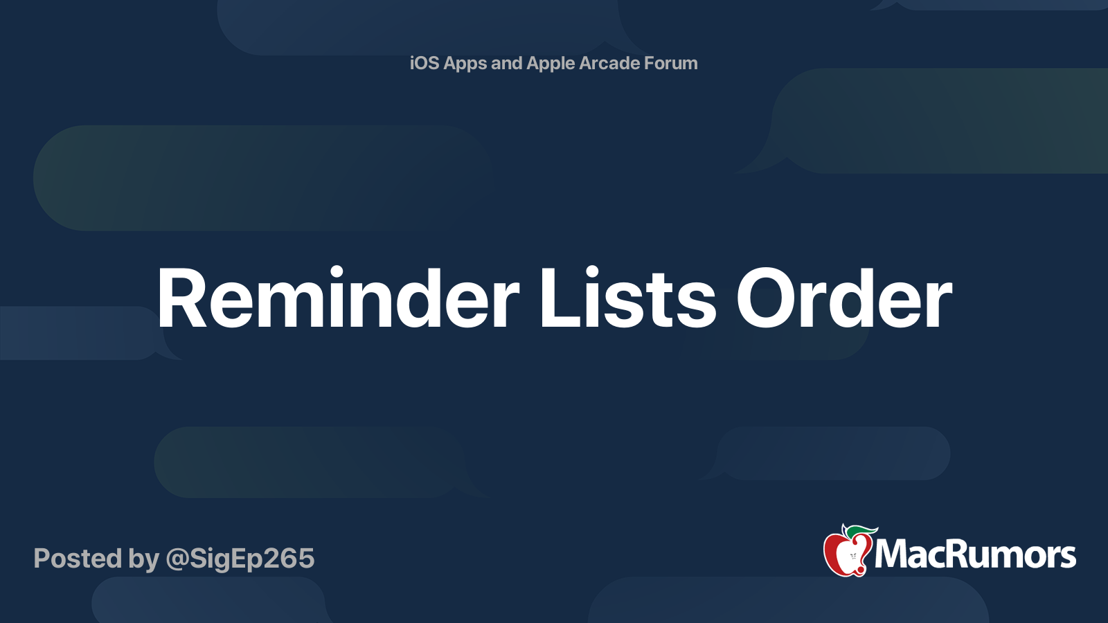 Reminder Lists Order | MacRumors Forums