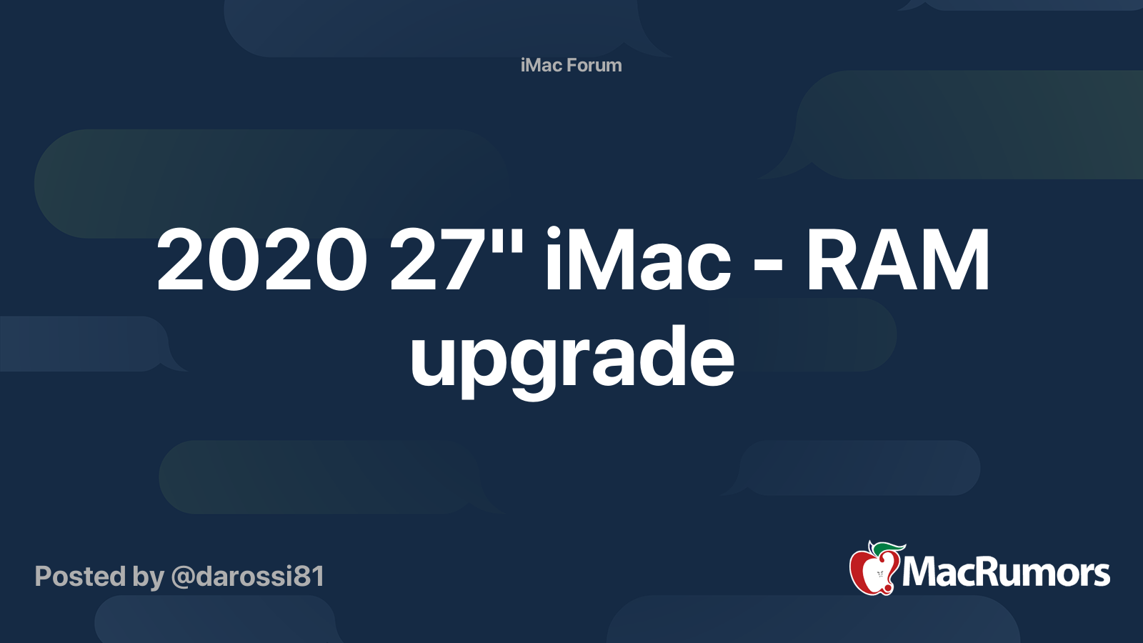 2020 27" iMac - RAM upgrade | MacRumors Forums