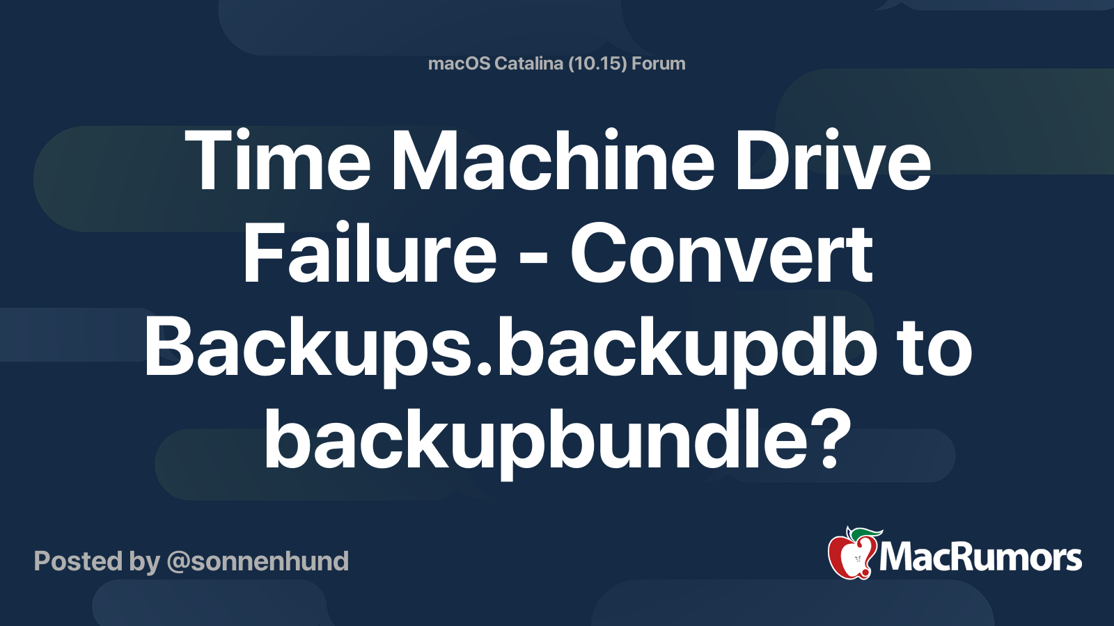 Time Machine Drive Failure - Convert Backups.backupdb to backupbundle? | MacRumors Forums