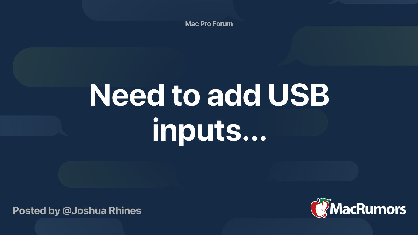 Need to add USB inputs... | MacRumors Forums