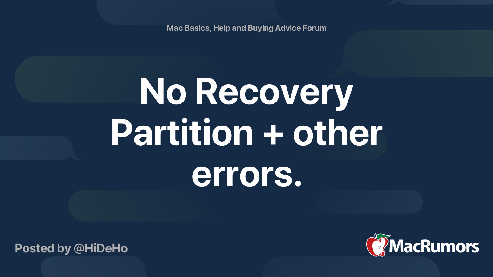 No Recovery Partition + other errors. | MacRumors Forums