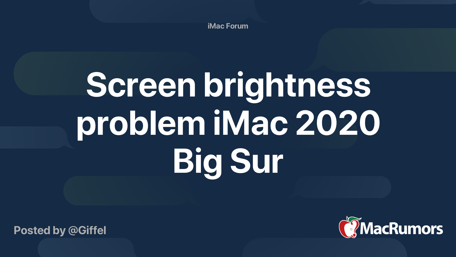Screen brightness problem iMac 2020 Big Sur | MacRumors Forums