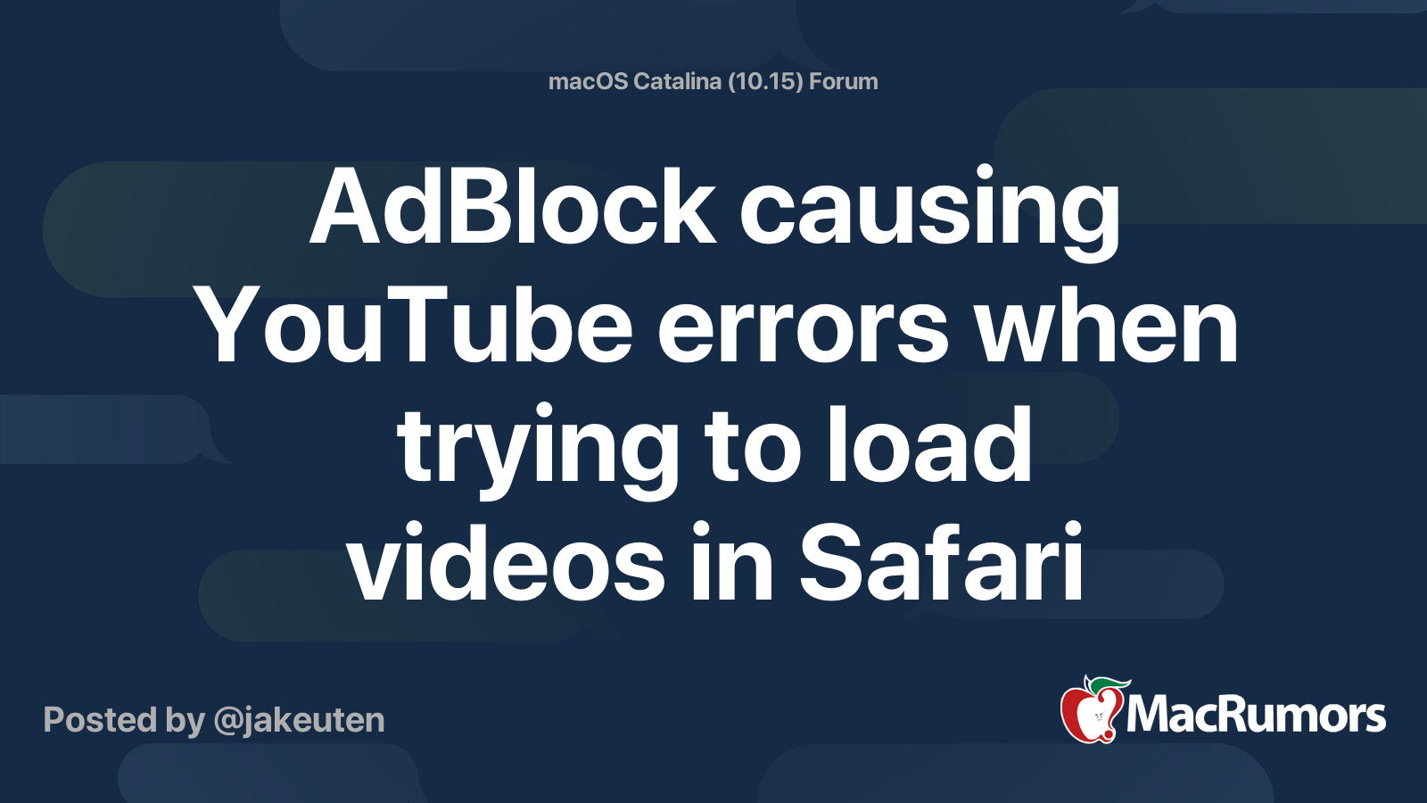 AdBlock causing YouTube errors when trying to load videos in Safari | MacRumors Forums