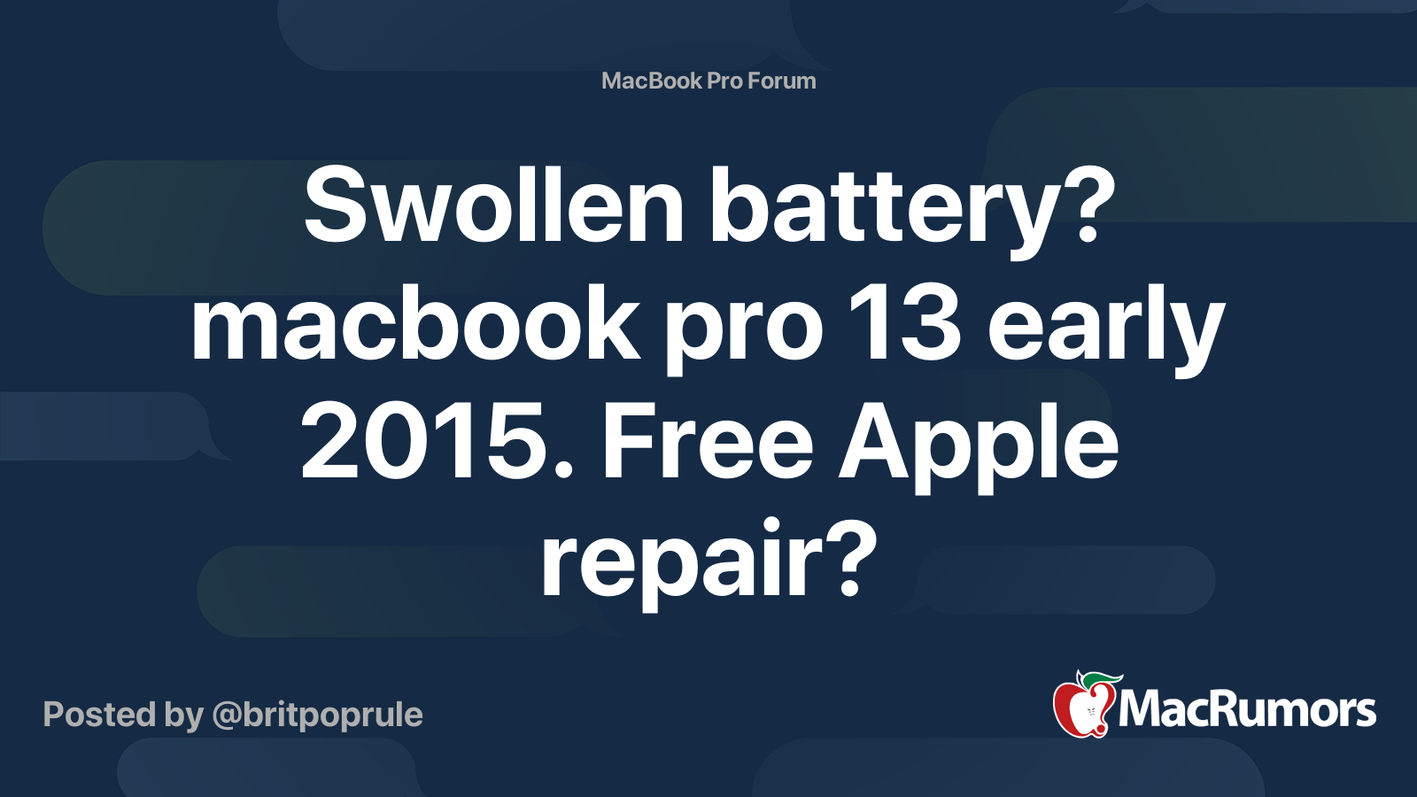 Swollen battery? macbook pro 13 early 2015. Free Apple repair? | MacRumors Forums