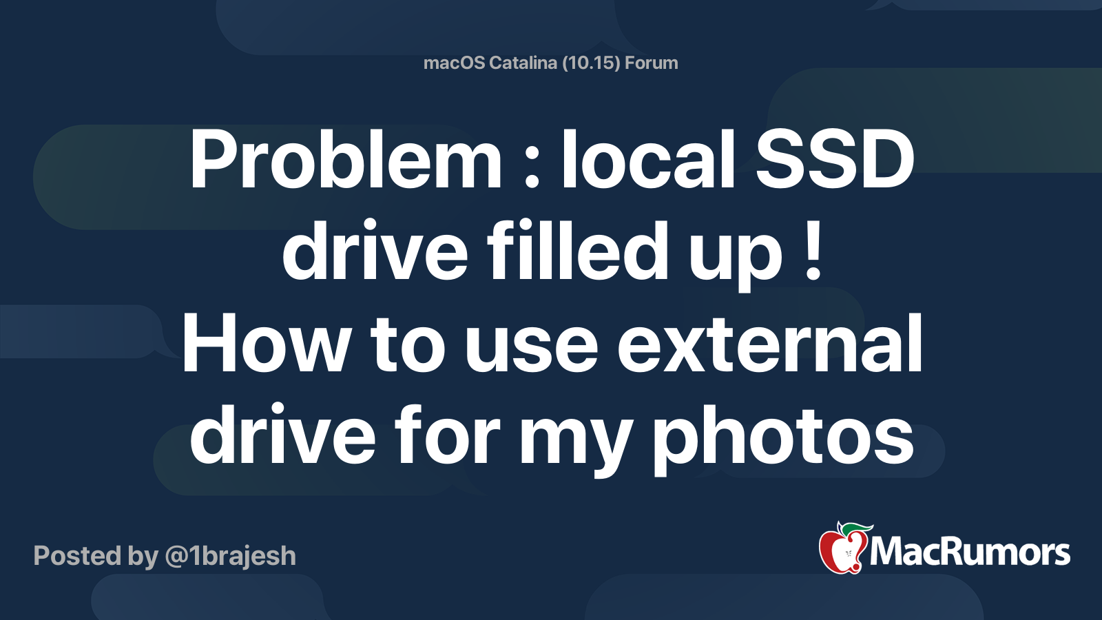 Problem : local SSD drive filled up ! How to use external drive for my photos that are also in ...