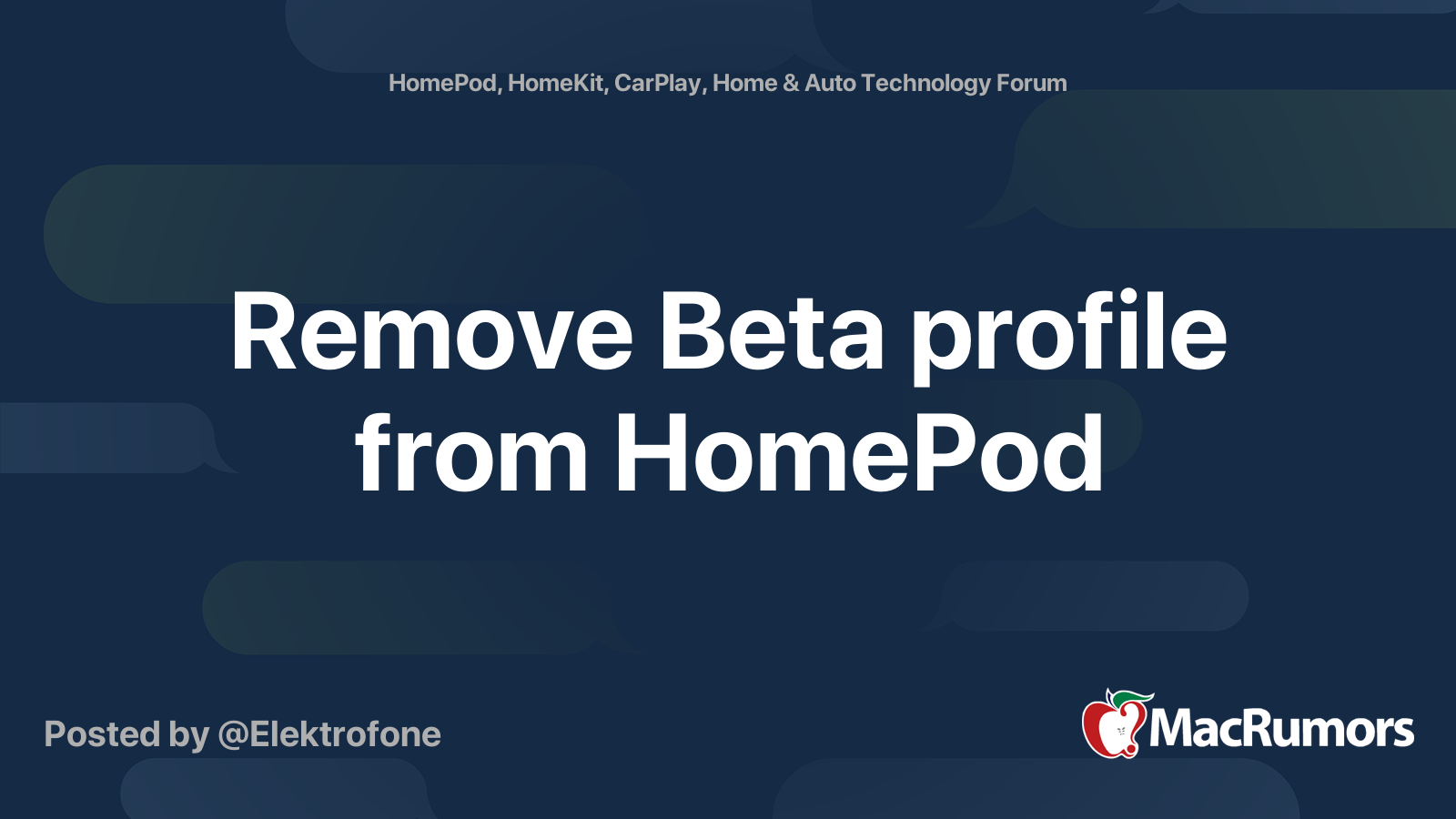 Remove Beta profile from HomePod | MacRumors Forums