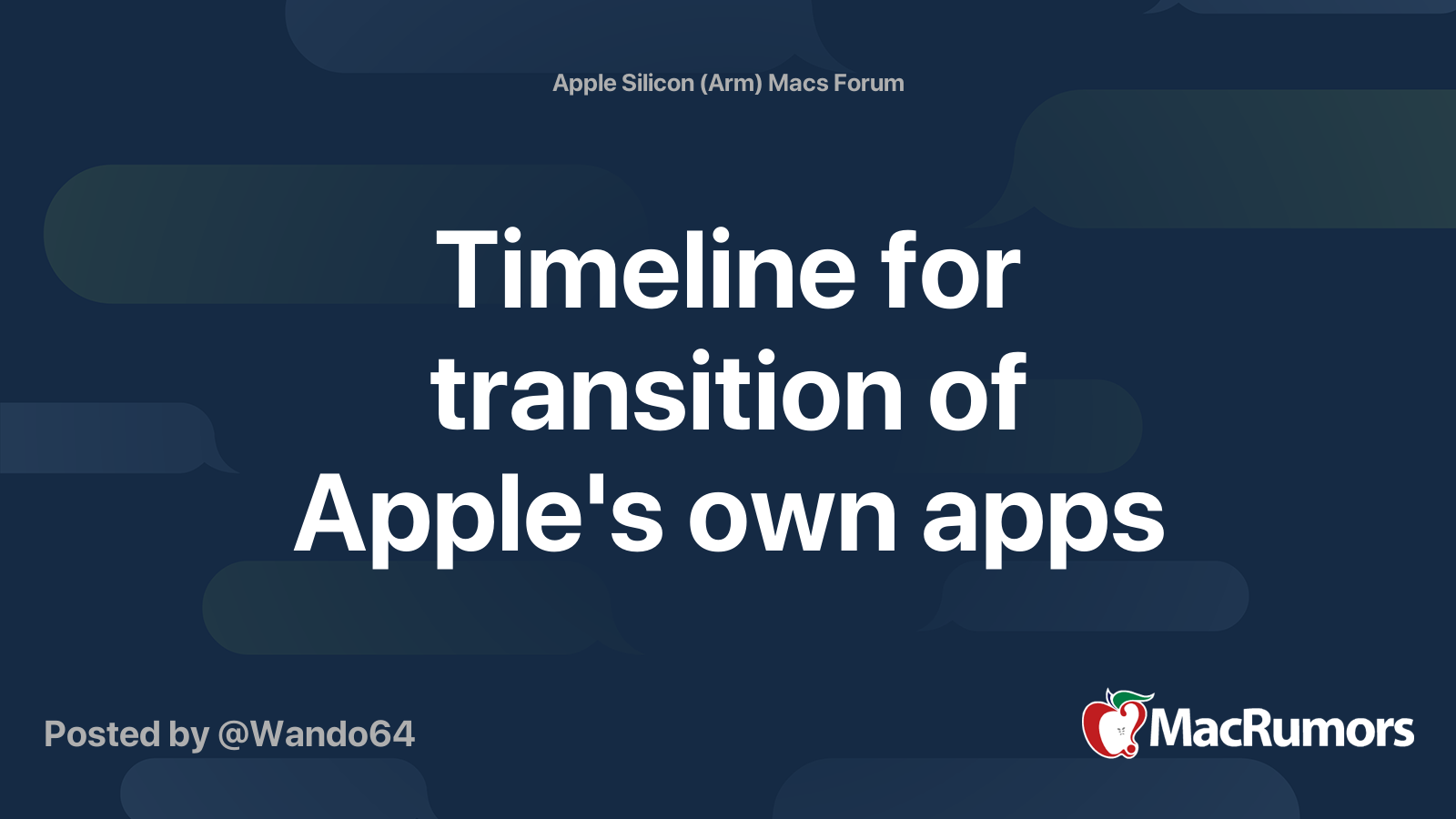 Timeline for transition of Apple's own apps | MacRumors Forums
