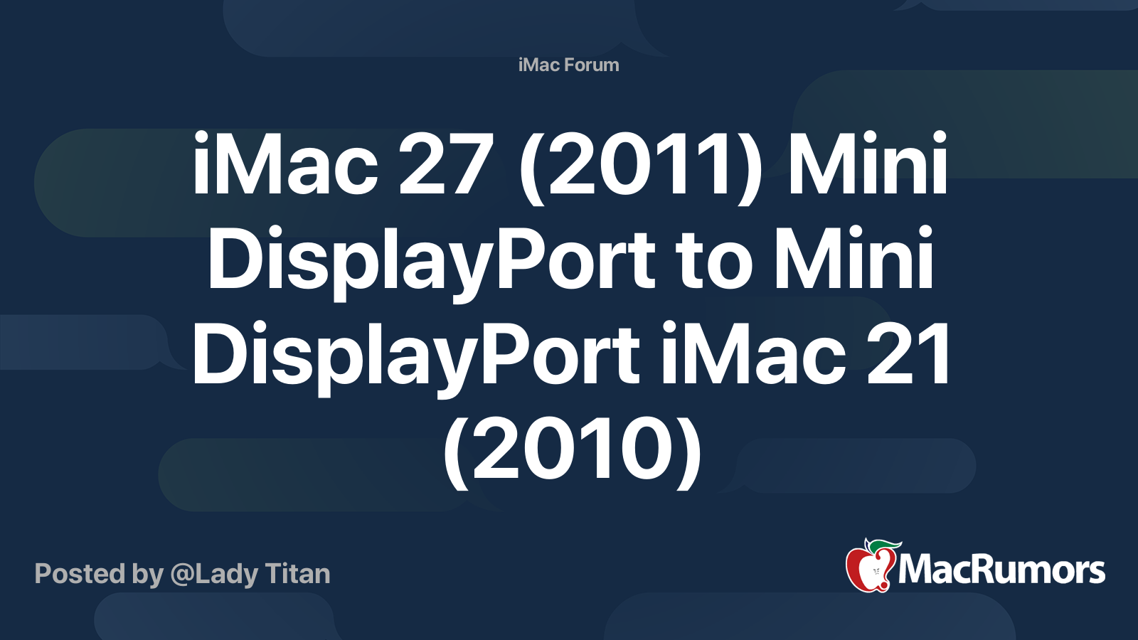 iMac 27 (2011) Mini DisplayPort to Mini DisplayPort iMac 21 (2010 ...