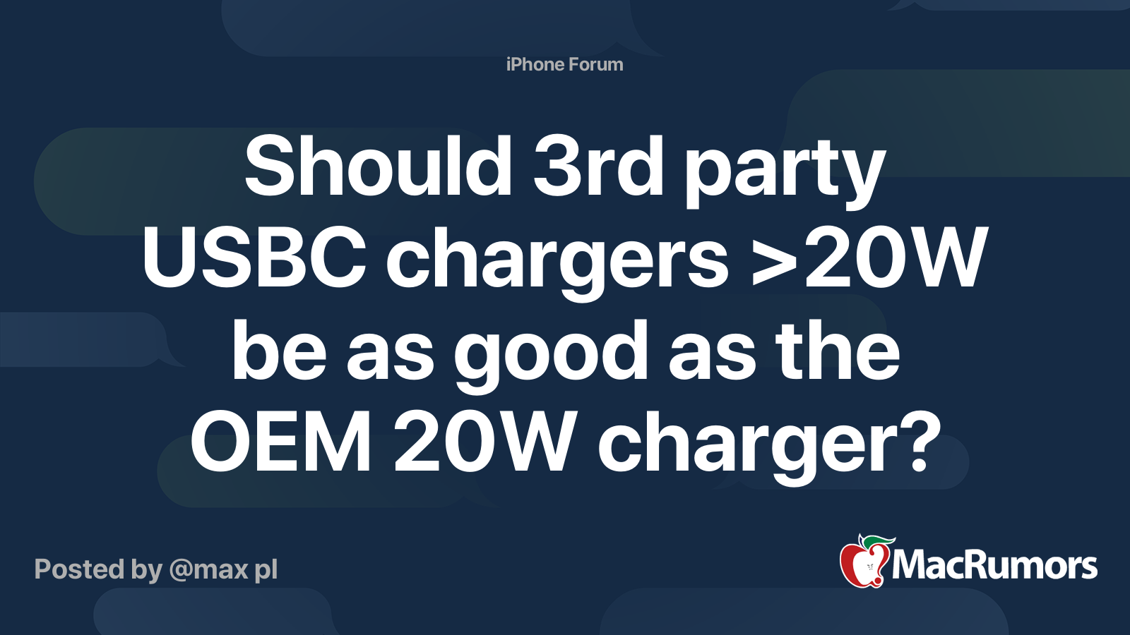 Should 3rd party USBC chargers >20W be as good as the OEM 20W charger ...