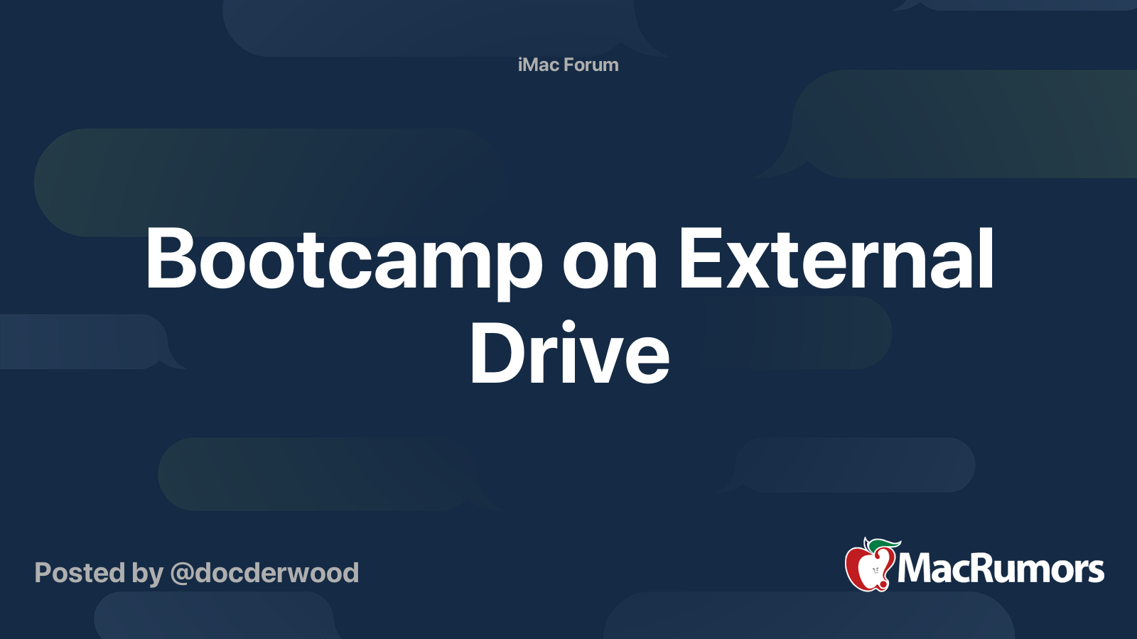 Bootcamp on External Drive | MacRumors Forums