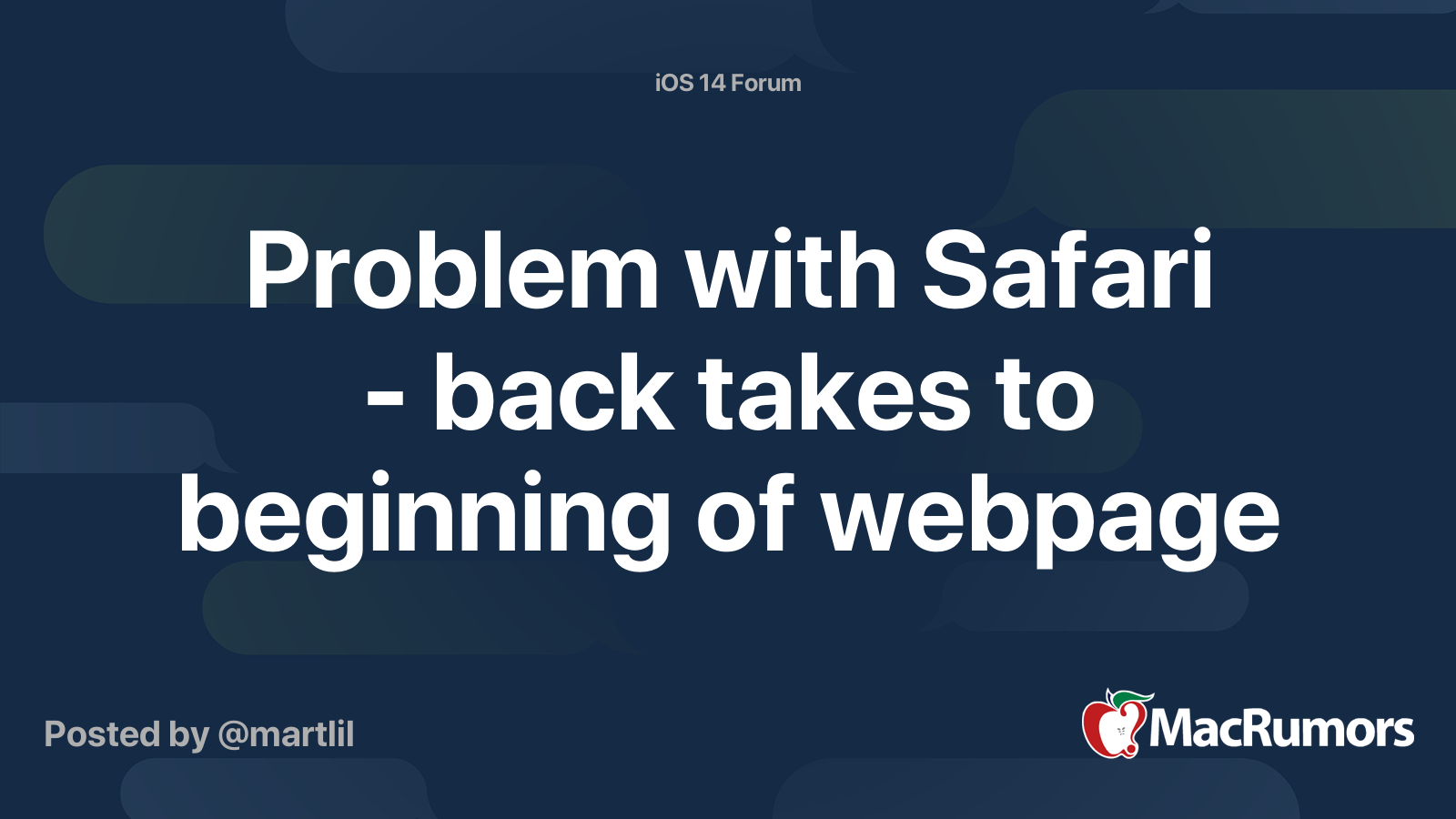 Problem with Safari - back takes to beginning of webpage | MacRumors Forums