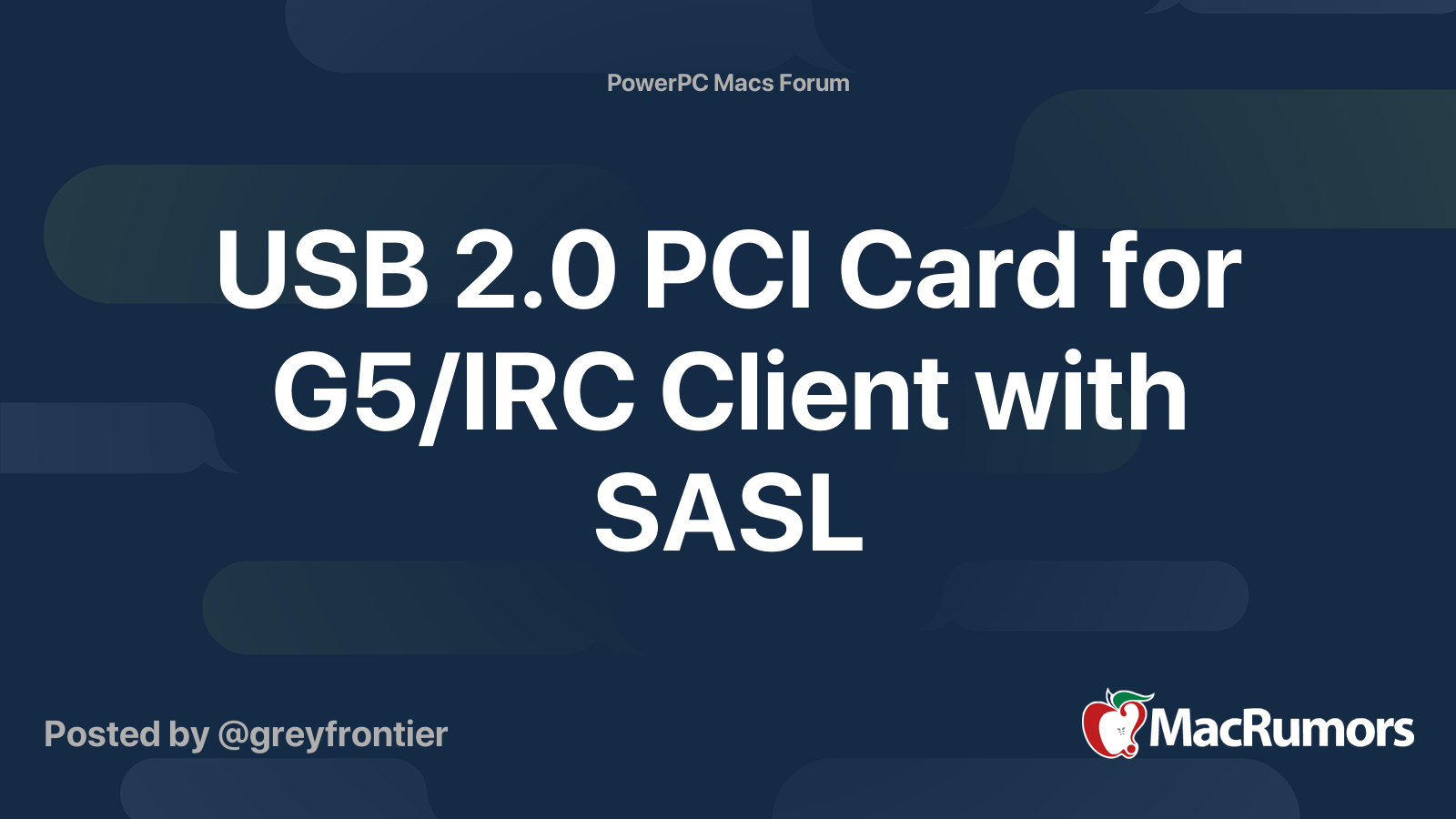 USB 2.0 PCI Card for G5/IRC Client with SASL | MacRumors Forums