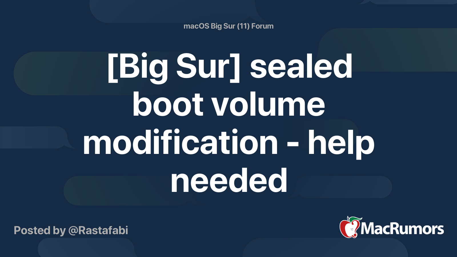 [Big Sur] sealed boot volume modification - help needed | MacRumors Forums