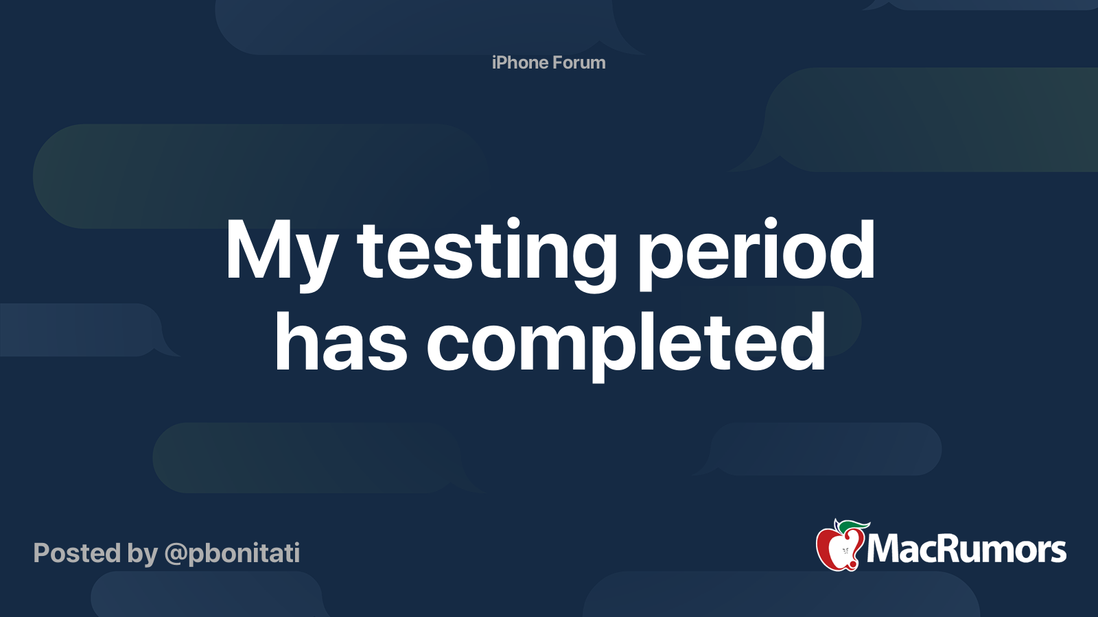 My testing period has completed | MacRumors Forums