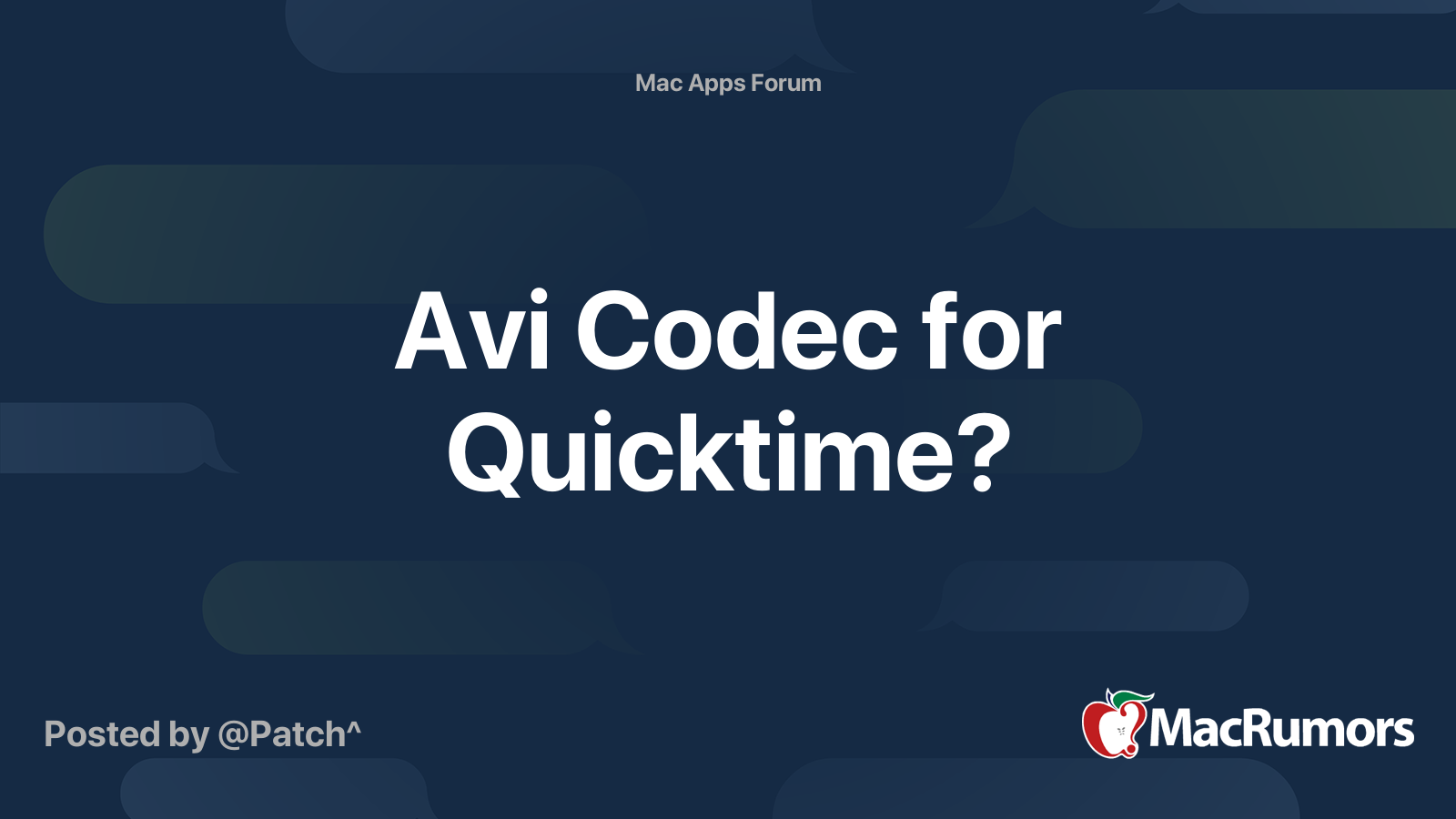 Avi Codec For Quicktime Macrumors Forums