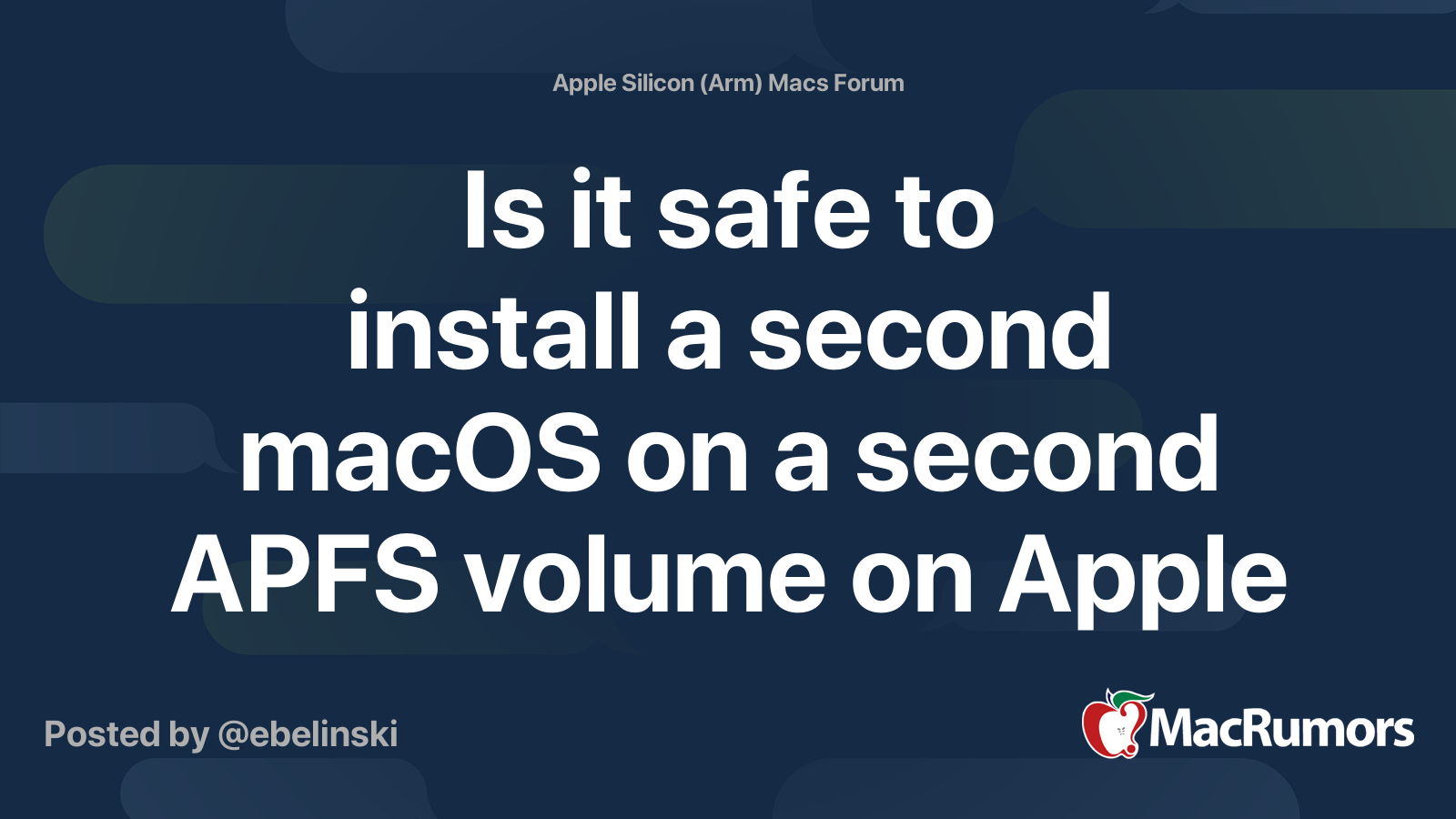 Is it safe to install a second macOS on a second APFS volume on Apple Silicon yet? | MacRumors ...