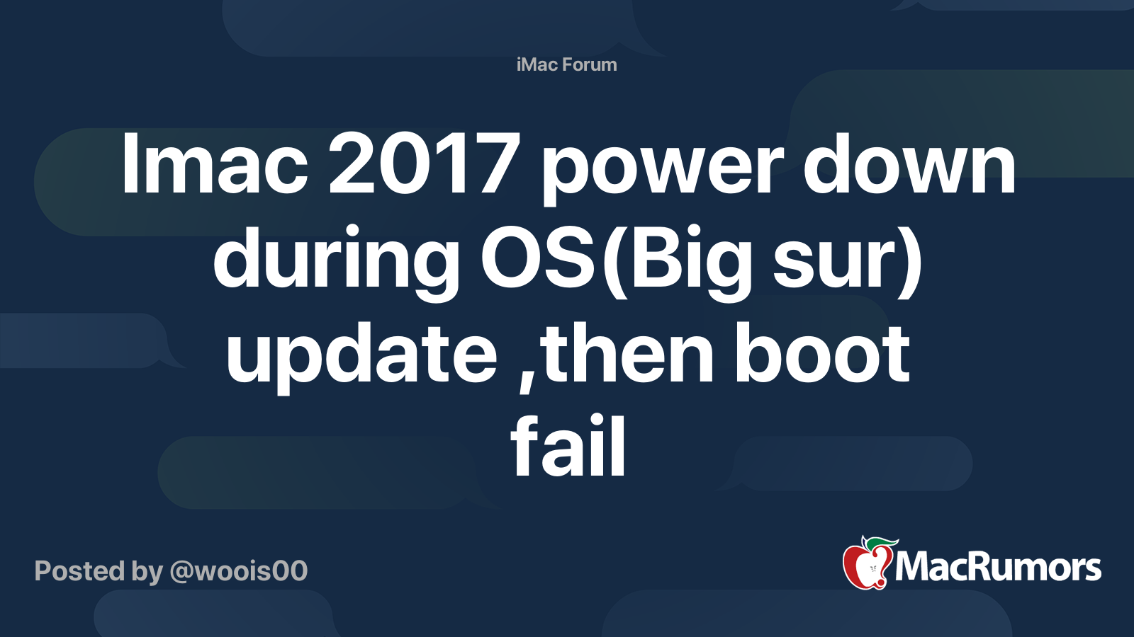 Imac 2017 power down during OS(Big sur) update ,then boot fail ...