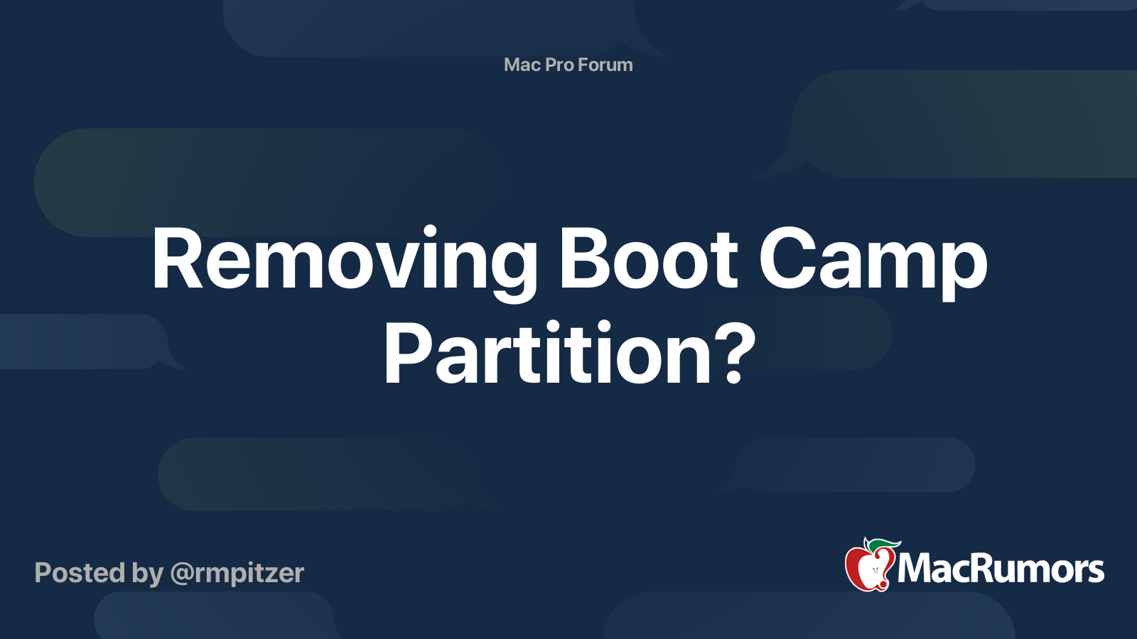 Removing Boot Camp Partition? | MacRumors Forums
