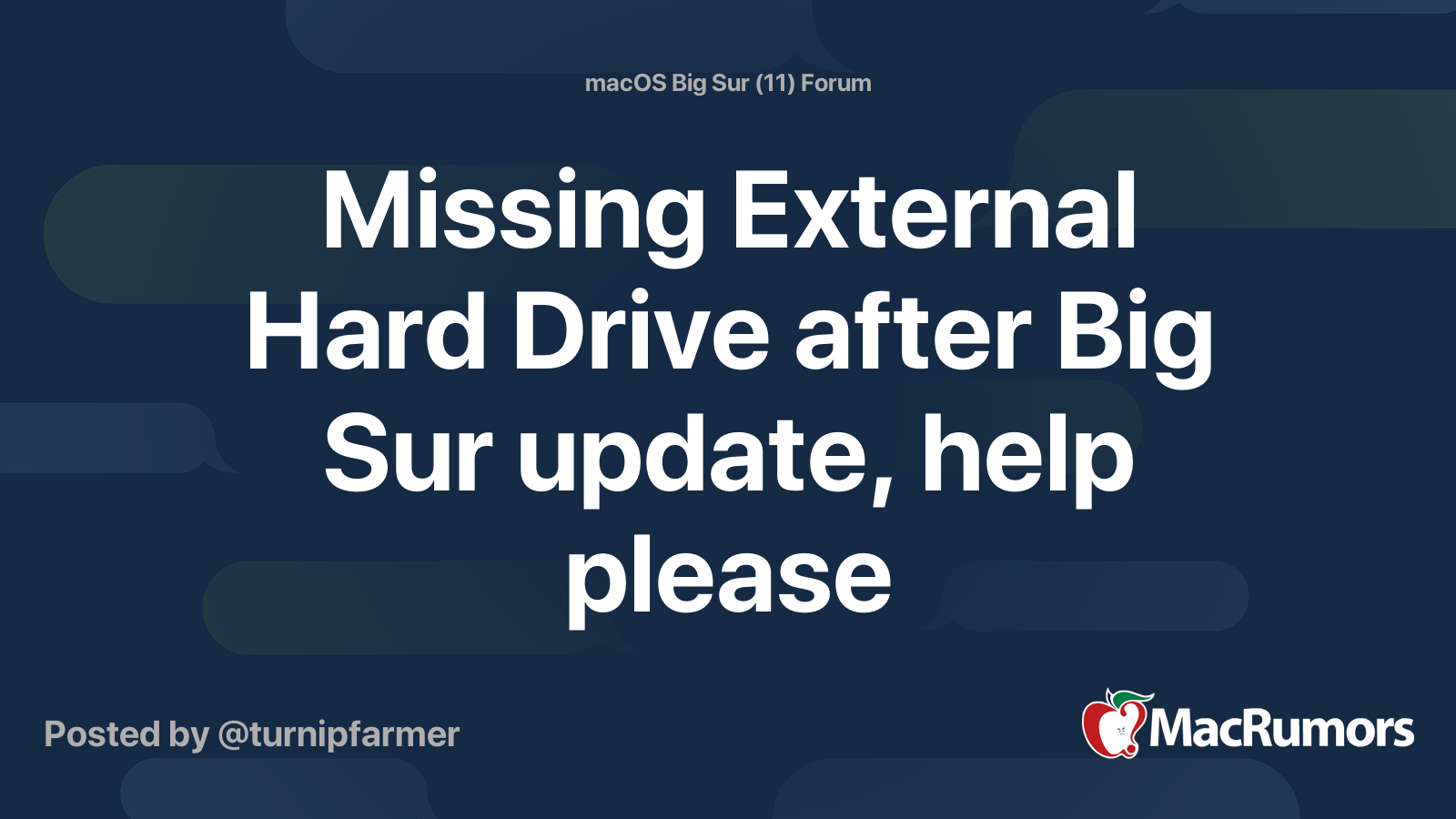 Missing External Hard Drive after Big Sur update, help please | MacRumors Forums