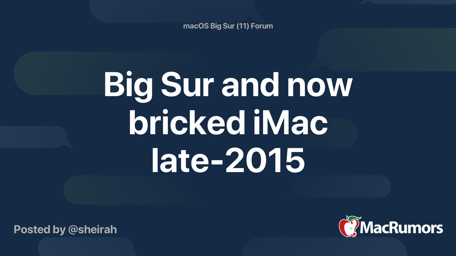 Big Sur and now bricked iMac late-2015 | MacRumors Forums