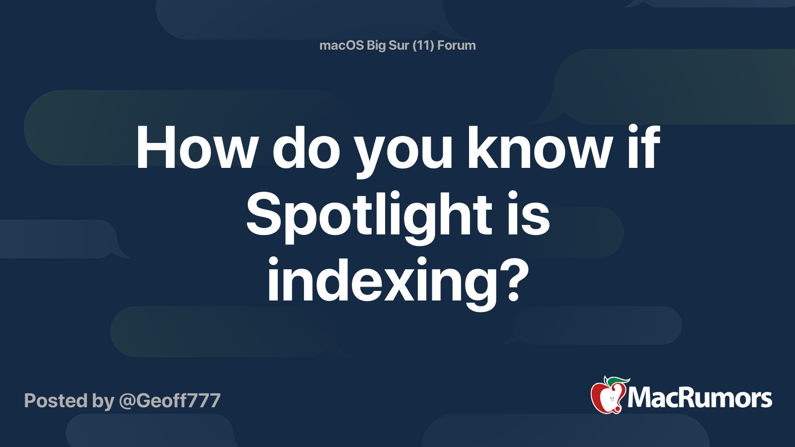 How do you know if Spotlight is indexing? | MacRumors Forums