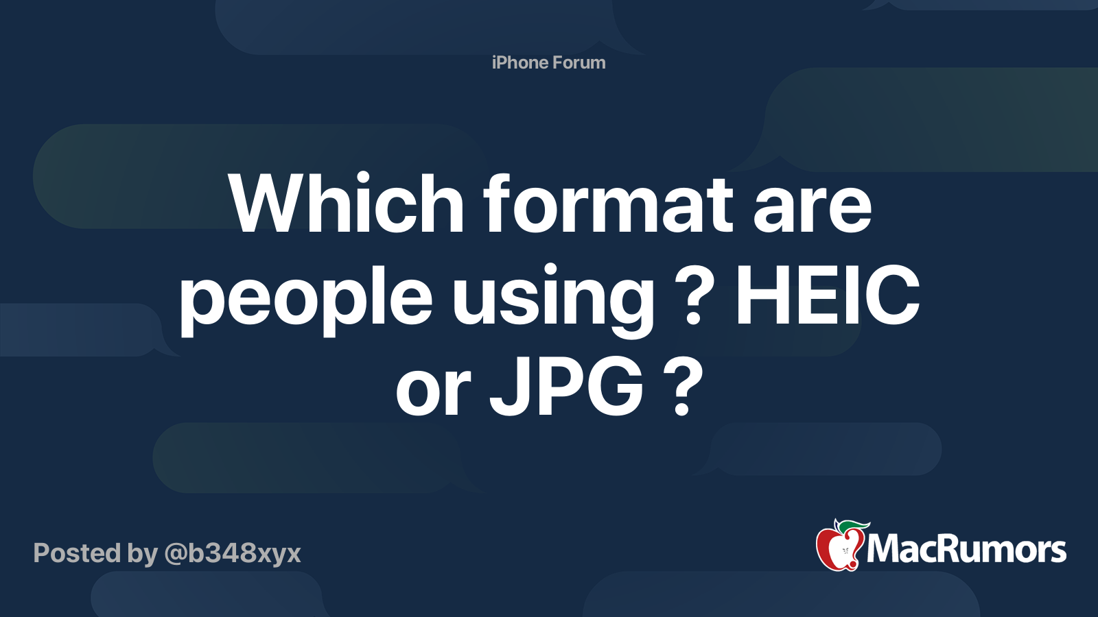 Which format are people using ? HEIC or JPG ? | MacRumors Forums