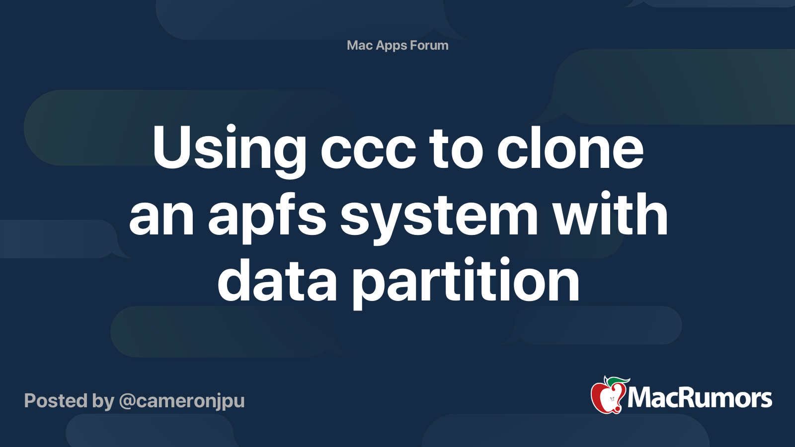 Using ccc to clone an apfs system with data partition | MacRumors Forums