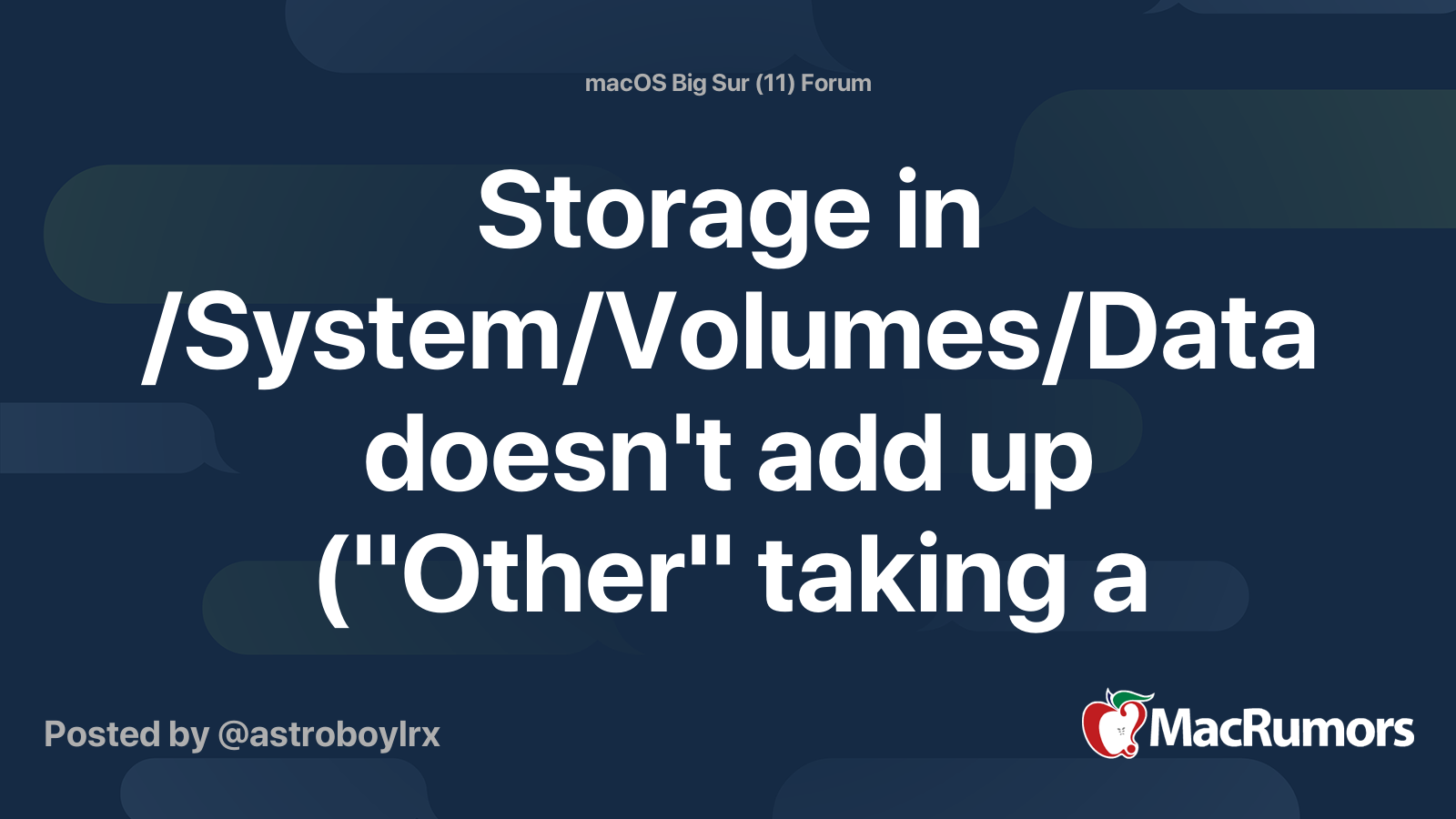 Storage in /System/Volumes/Data doesn't add up ("Other" taking a lot) | MacRumors Forums