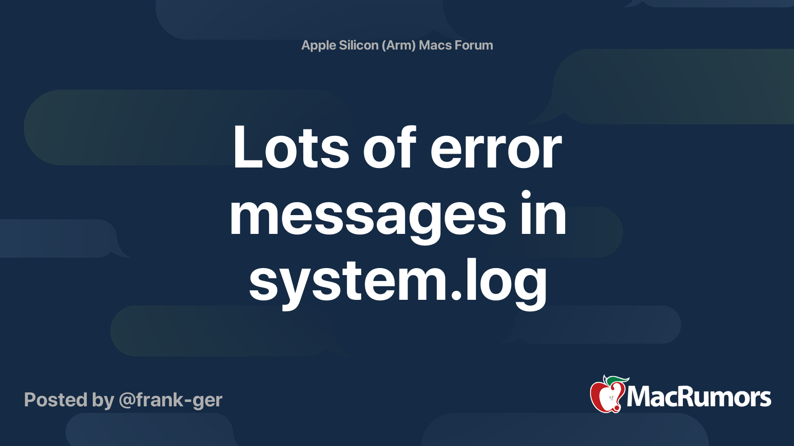 Lots of error messages in system.log | MacRumors Forums