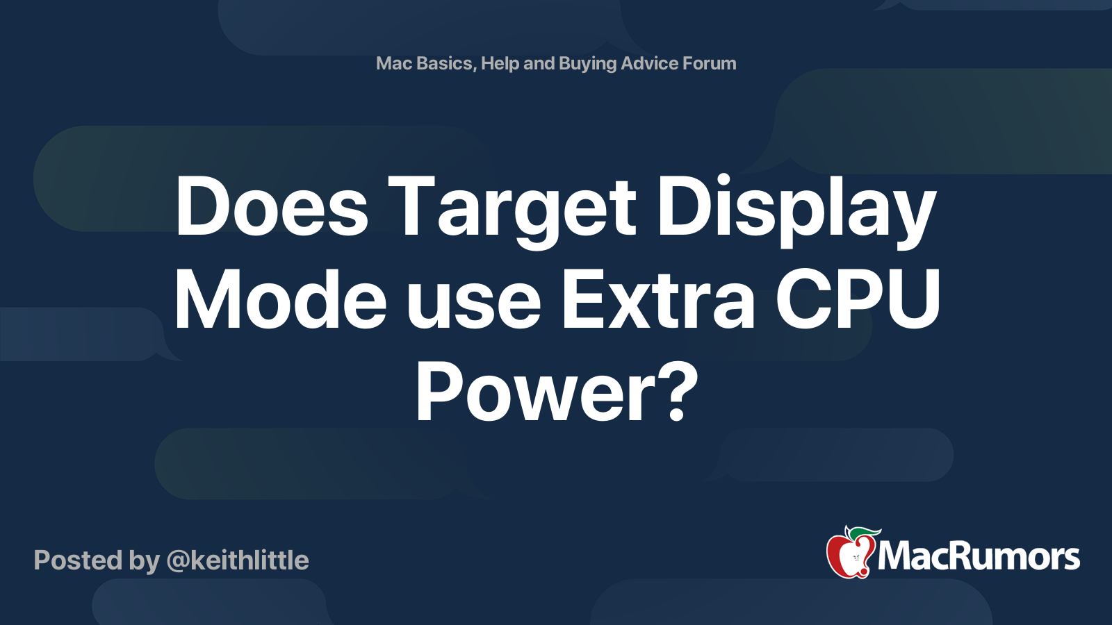 Does Target Display Mode use Extra CPU Power? | MacRumors Forums