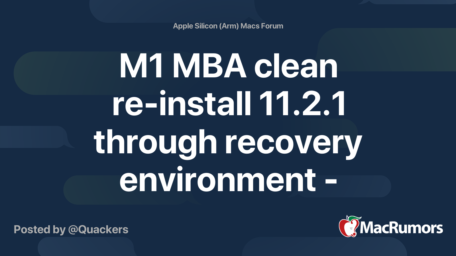 M1 MBA clean re-install 11.2.1 through recovery environment - success ...
