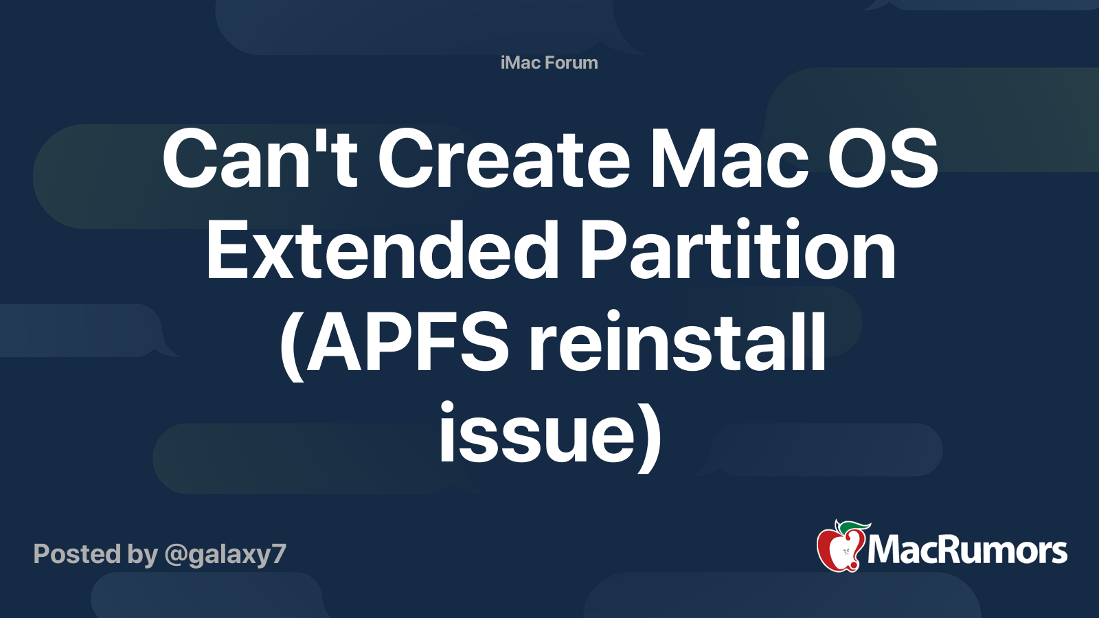 Cant Create Mac Os Extended Partition Apfs Reinstall Issue Macrumors Forums 1467
