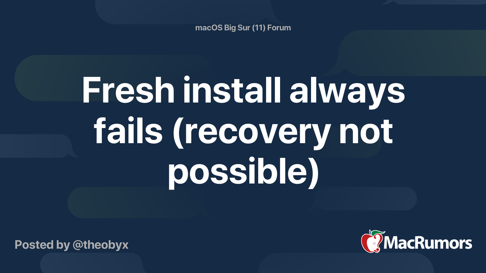 Fresh install always fails (recovery not possible) | MacRumors Forums