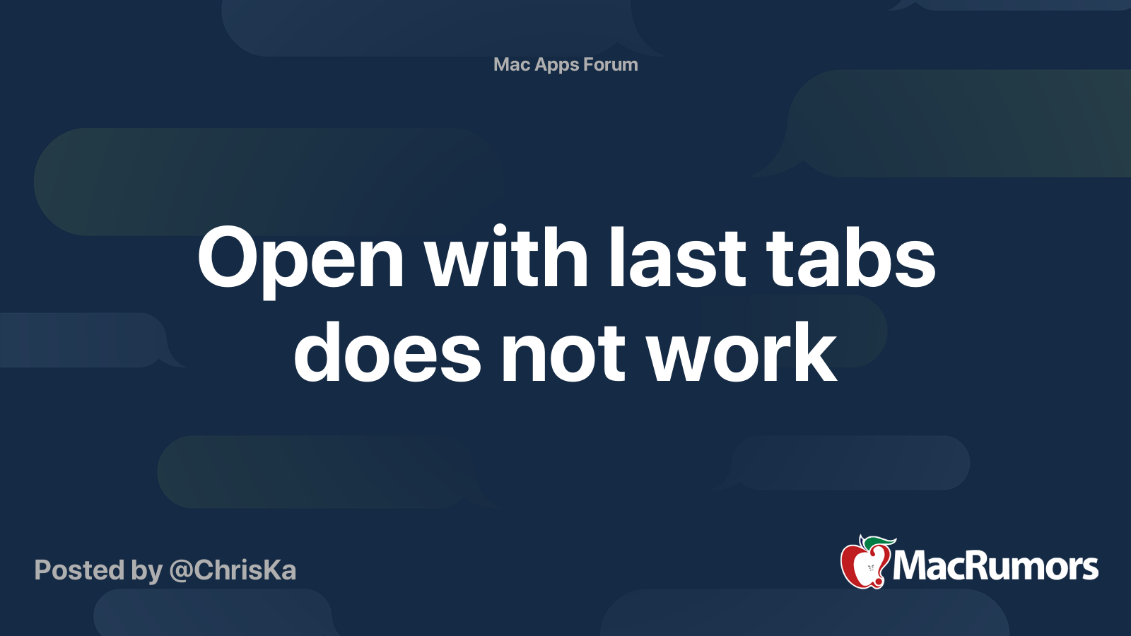 Open with last tabs does not work | MacRumors Forums