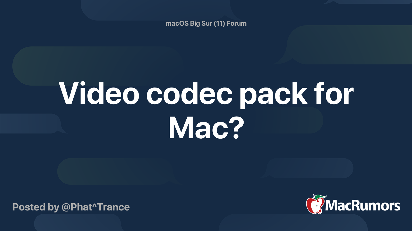 Video codec pack for Mac? | MacRumors Forums