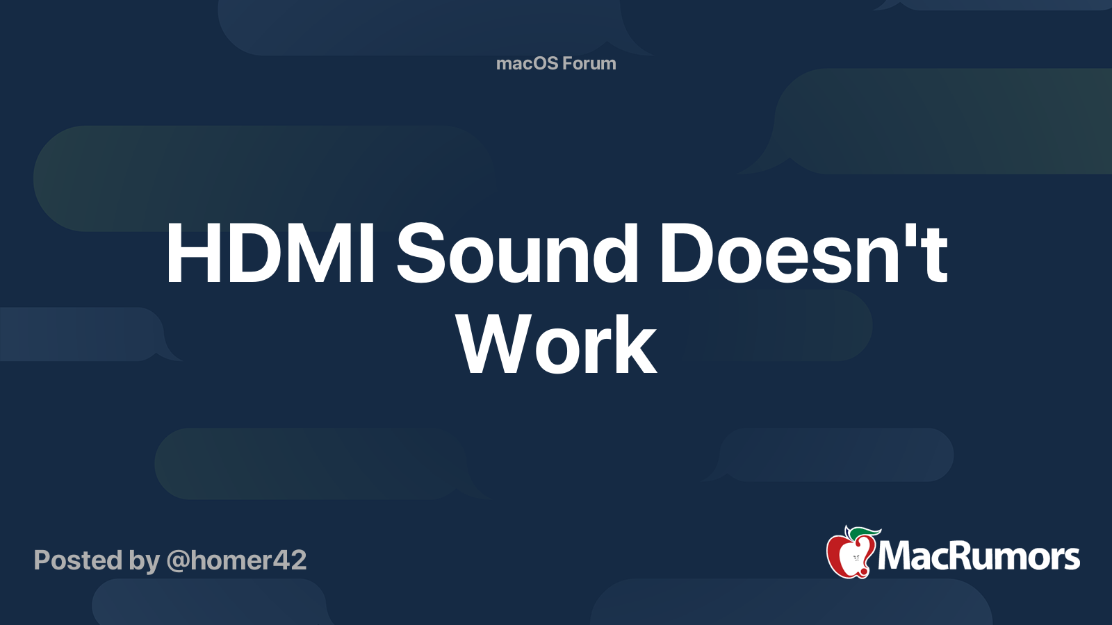 HDMI Sound Doesn't Work | MacRumors Forums