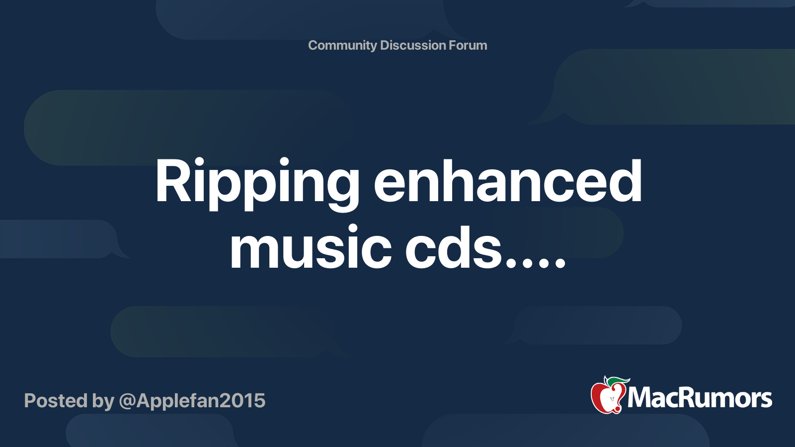 Ripping enhanced music cds.... | MacRumors Forums