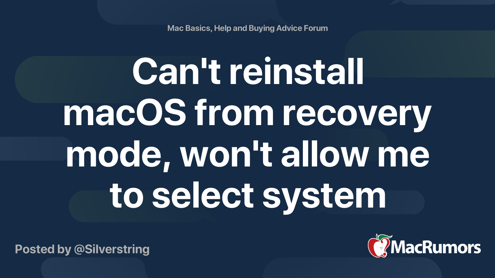 Can't reinstall macOS from recovery mode, won't allow me to select system disk | MacRumors Forums